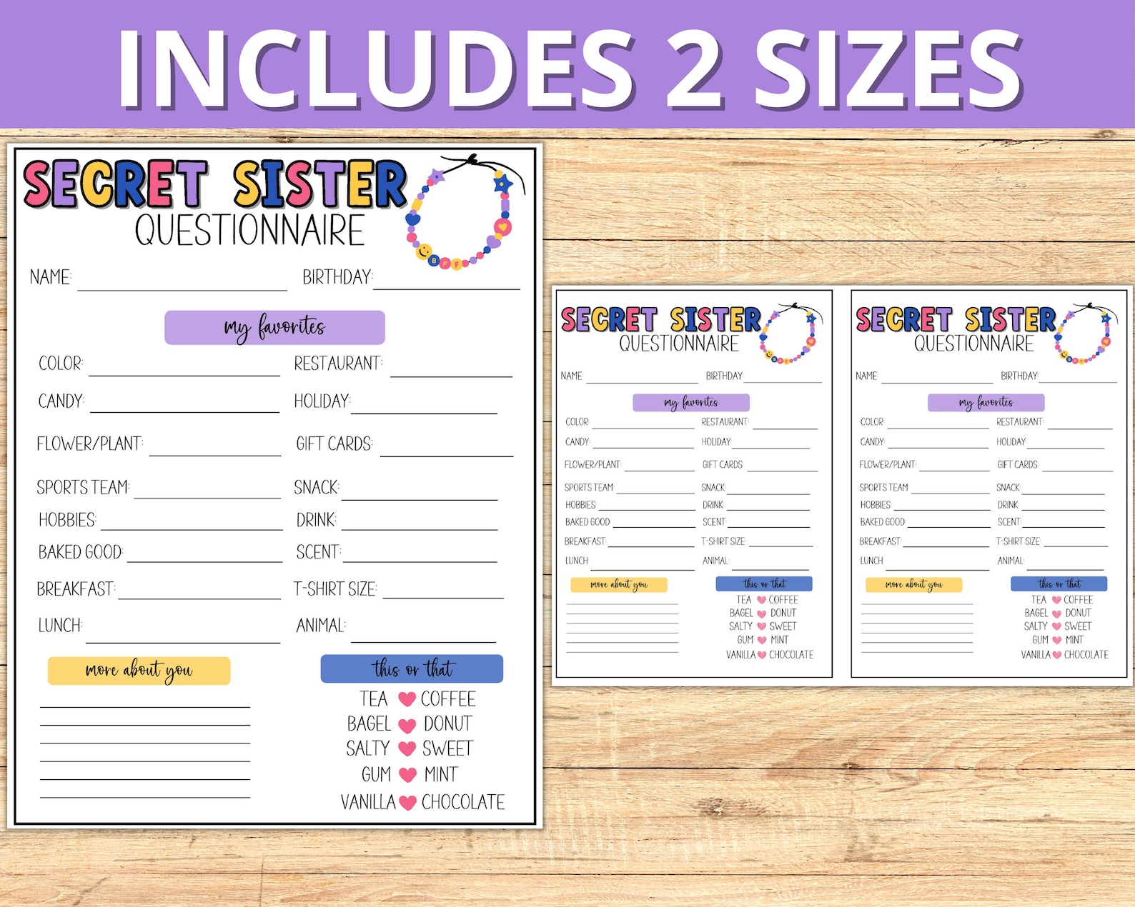 Secret Sister Questionnaire, Secret Sister Printable Survey, Gift ...