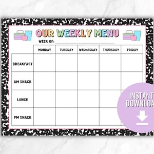 Daycare Lunch Menu, Editable Daycare Weekly Menu, Rainbow Pastel ...