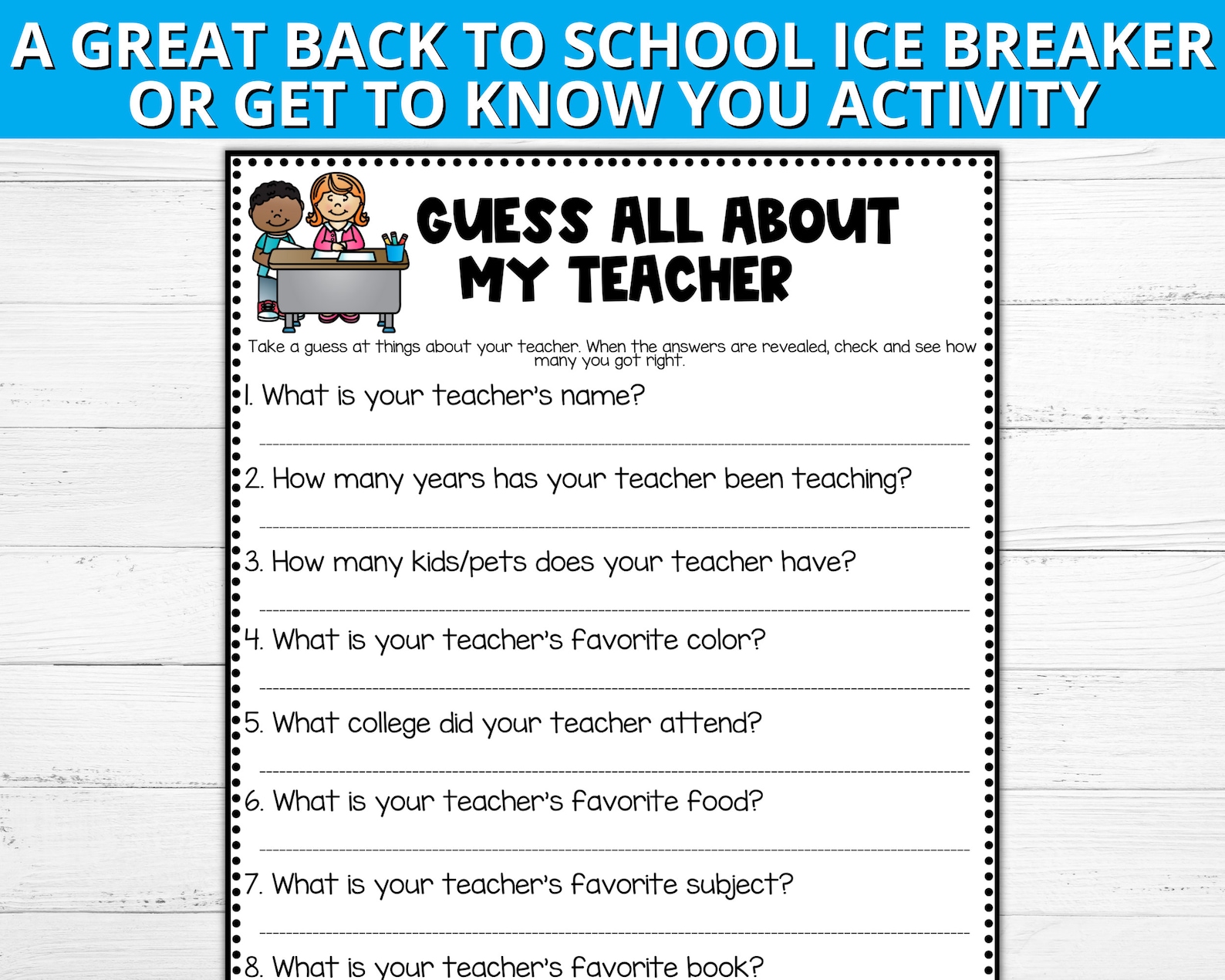 Guess All About My Teacher Game, Printable Back to School Icebreaker ...