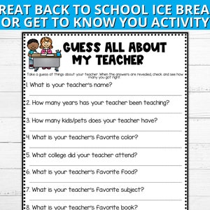 Guess All About My Teacher Game, Printable Back to School Icebreaker ...