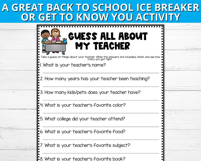 Guess All About My Teacher Game, Printable Back to School Icebreaker ...