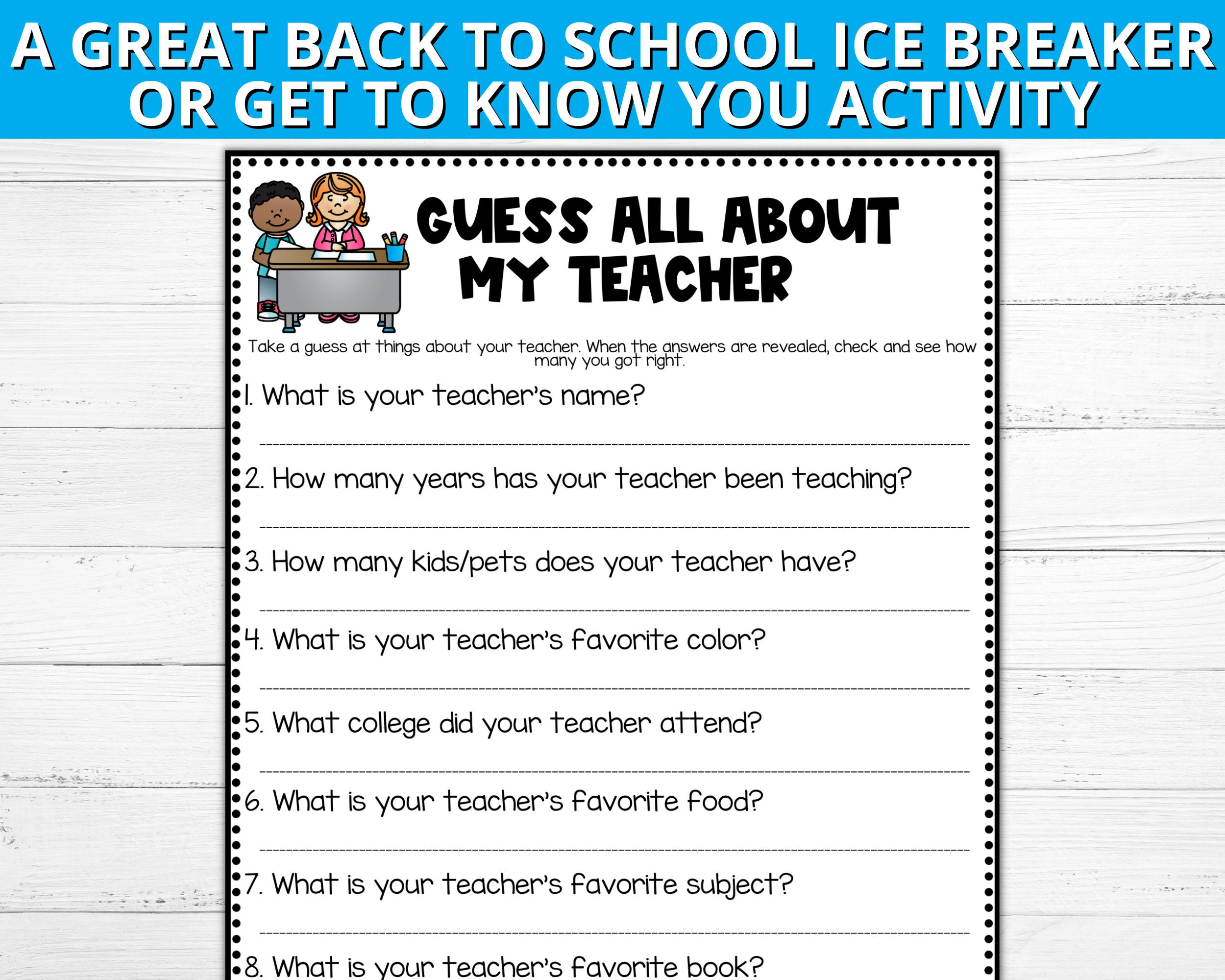 Guess All About My Teacher Game, Printable Back to School Icebreaker ...