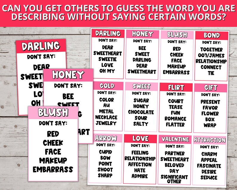 Valentines Day Themed Taboo Game Cards Valentines Etsy
