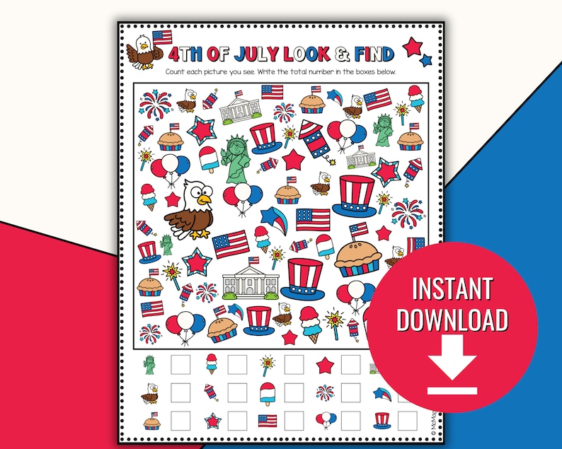 4th of July I Spy Activity, 4th of July Printable Activity for Kids ...
