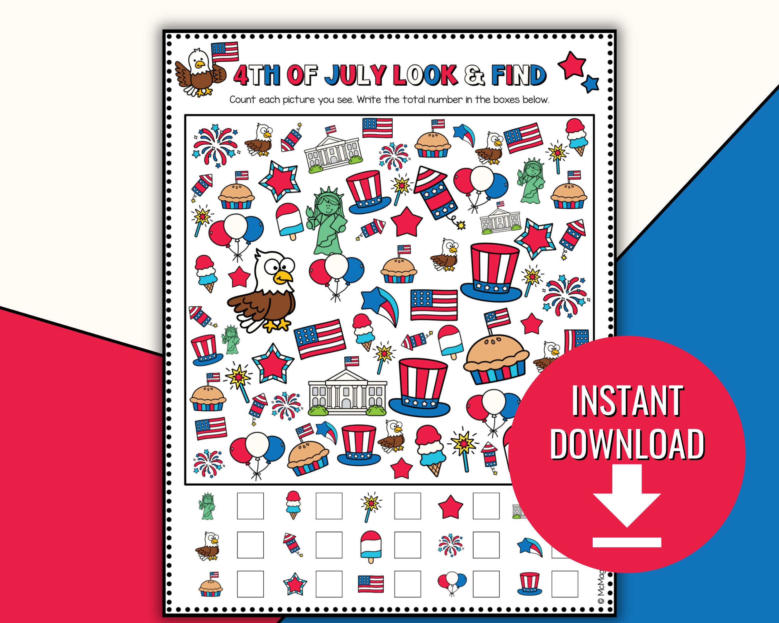 4th of July I Spy Activity, 4th of July Printable Activity for Kids ...