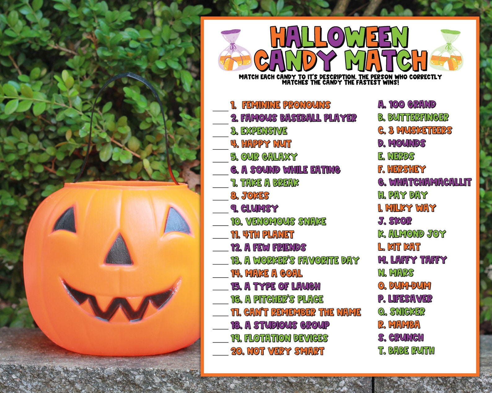 Halloween Candy Match Game Halloween Party Activity for Kids - Etsy