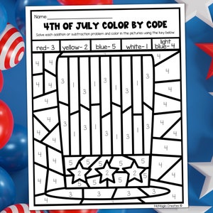 Fourth of July Color by Code Activity, Printable 4th of July Activity ...