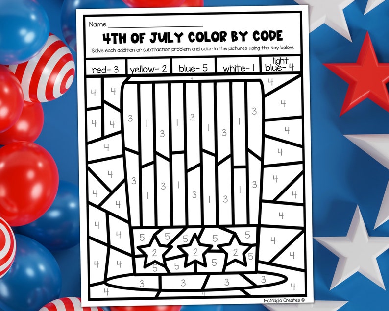 Fourth of July Color by Code Activity Printable 4th of July - Etsy