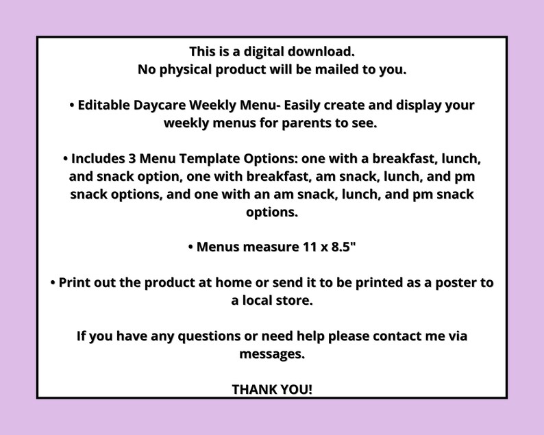 Daycare Lunch Menu, Editable Daycare Weekly Menu, Rainbow Pastel ...