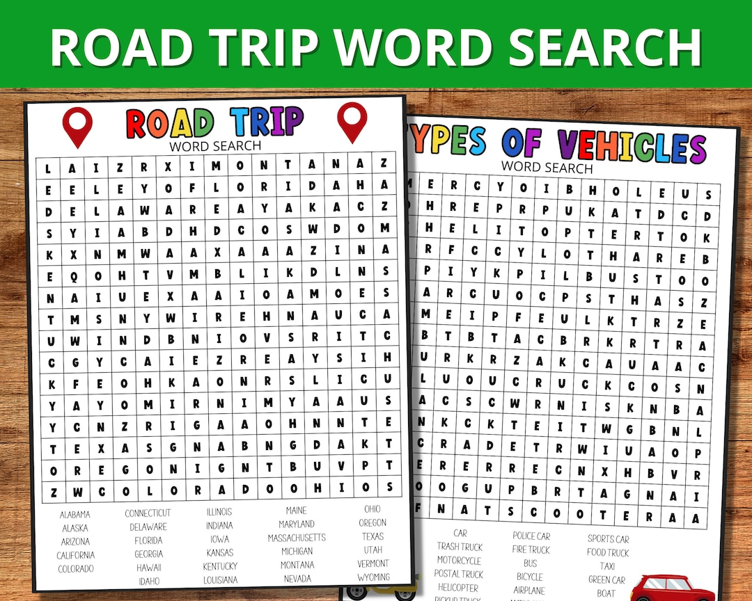 Road Trip Word Search Game, Travel Activities for Kids, Car Ride ...