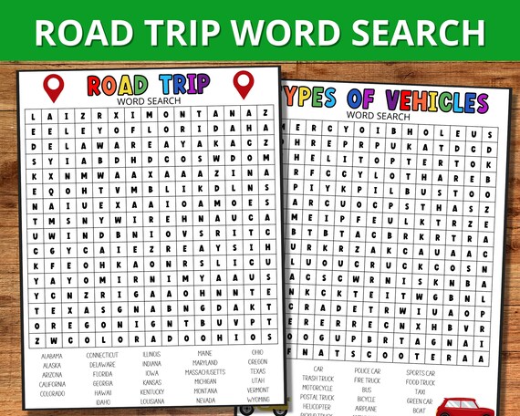 Road Trip Word Search Game Travel Activities for Kids Car - Etsy