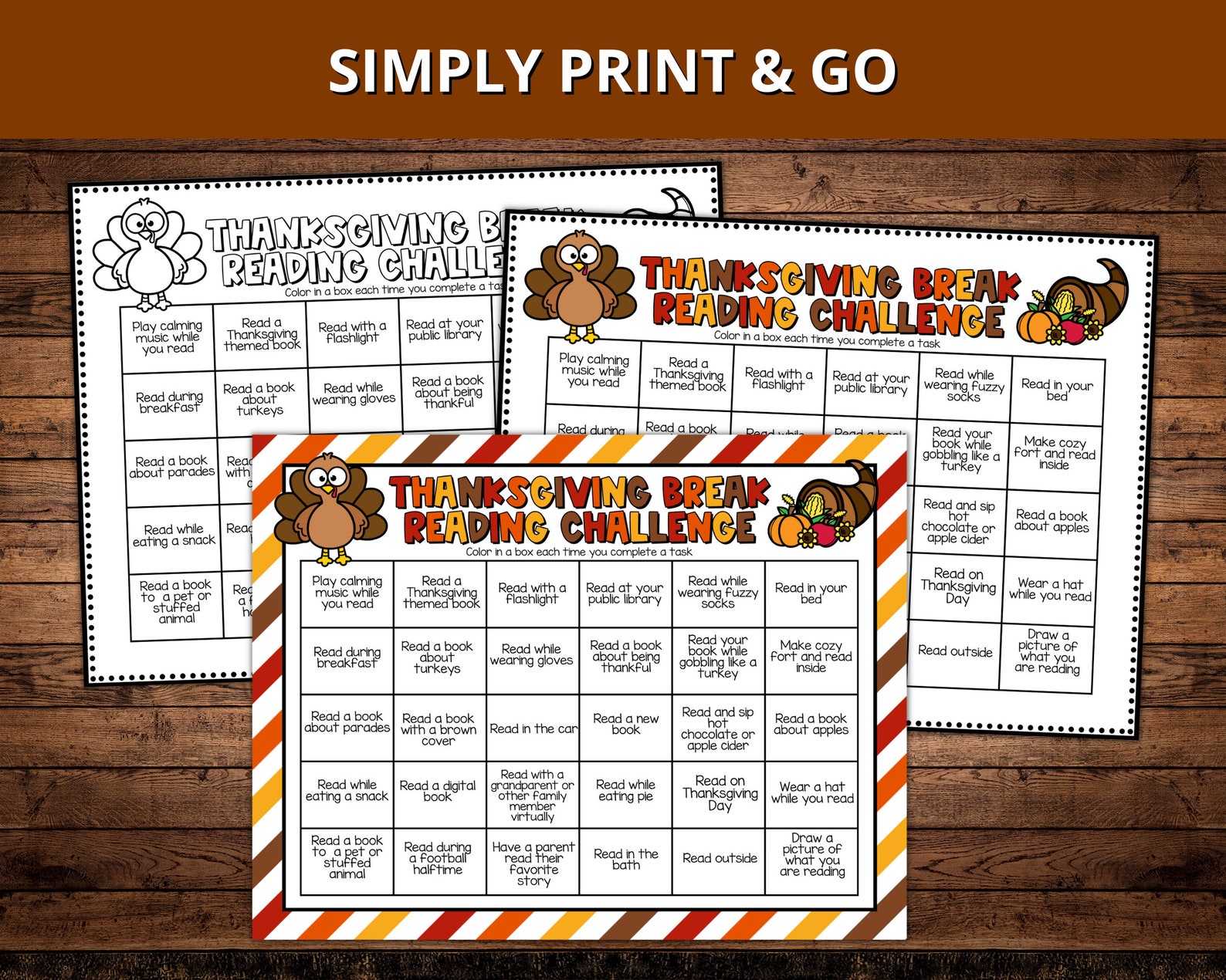 Thanksgiving Break Reading Challenge for Kids, Reading Printable ...
