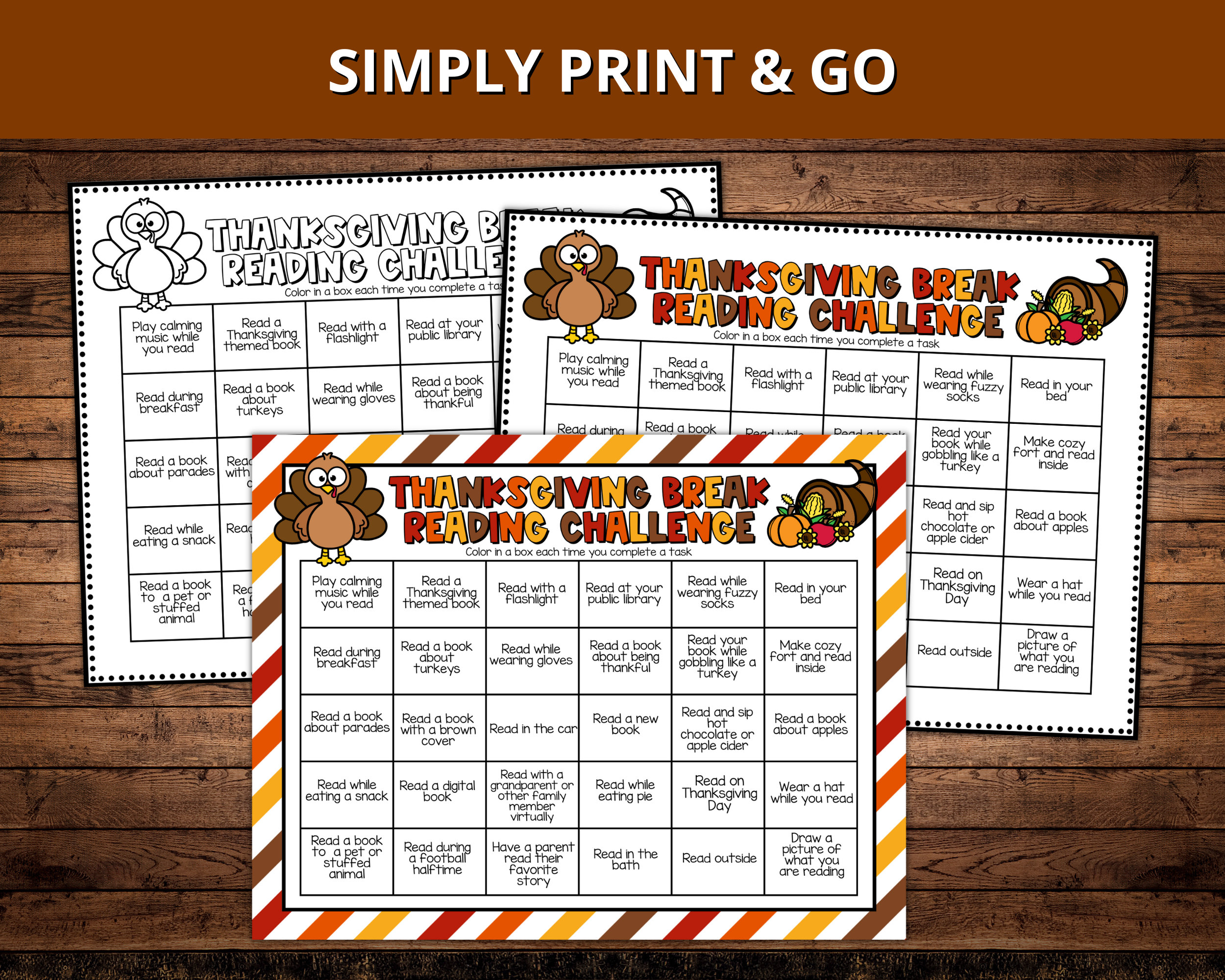 Thanksgiving Break Reading Challenge for Kids, Reading Printable ...