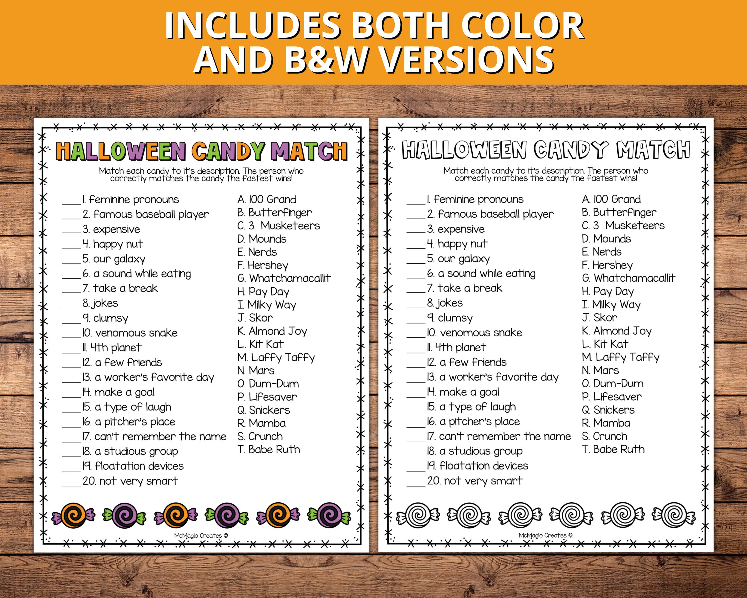 Halloween Candy Match Game Halloween Games for Kids School - Etsy