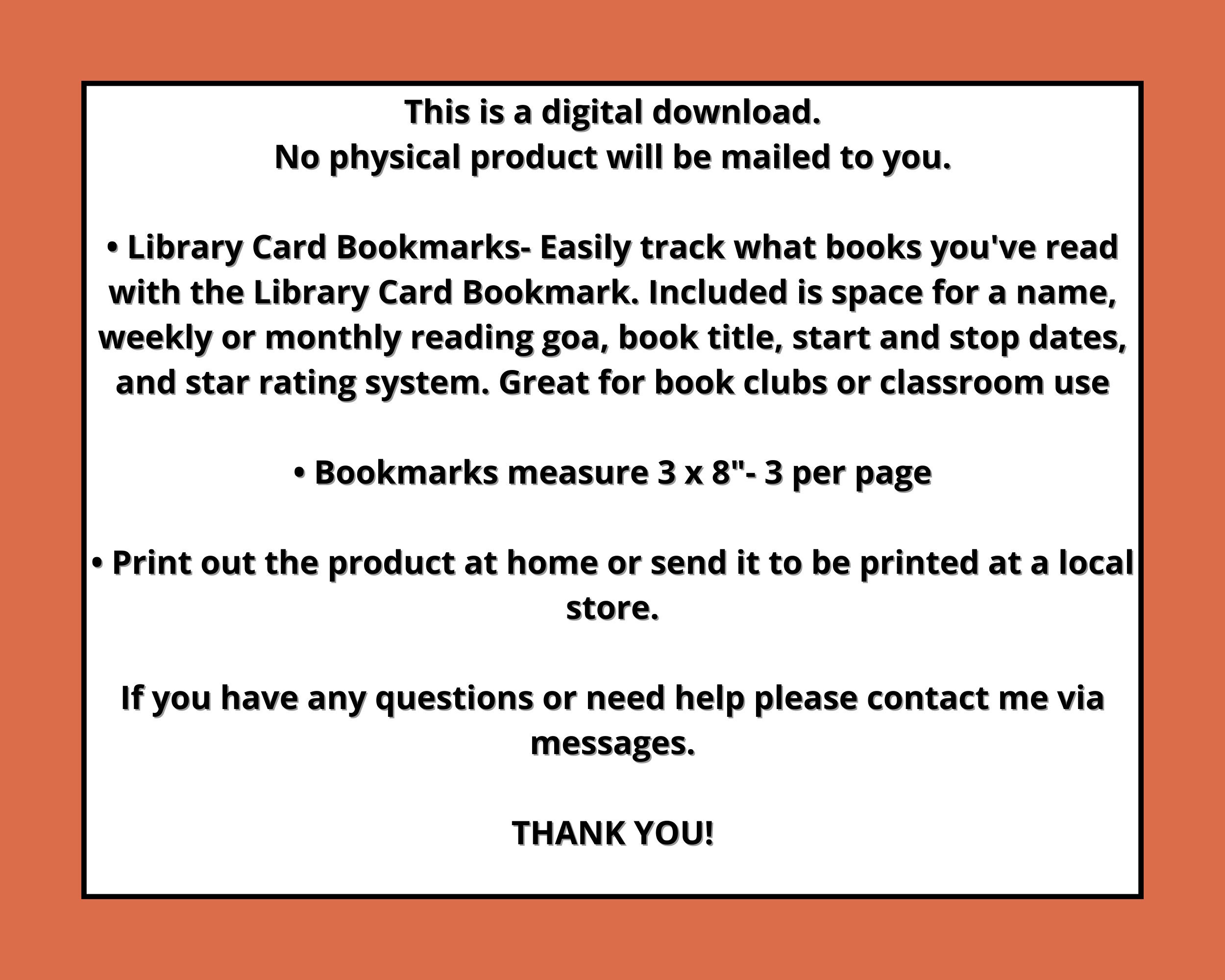 Reading List Bookmark Printable Library Card Bookmarker - Etsy