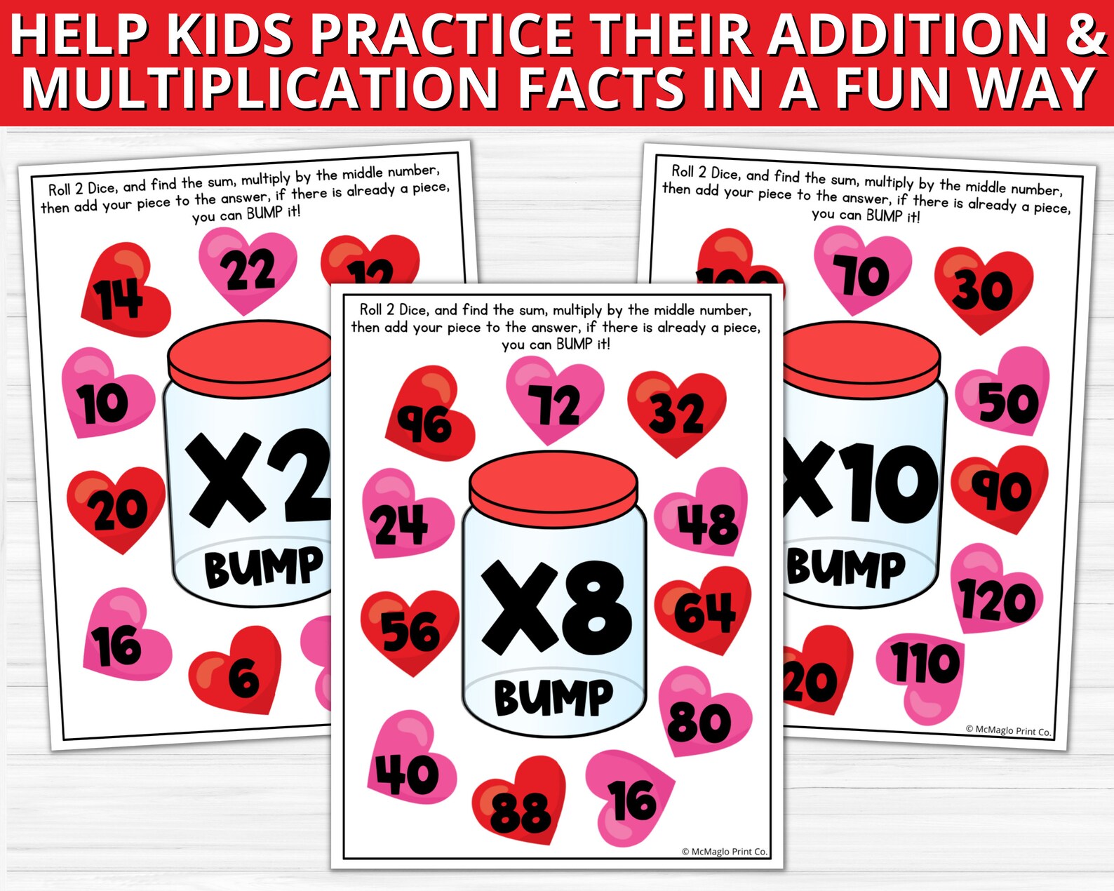 Valentine's Day Multiplication Bump Game, Valentine Classroom Activity ...