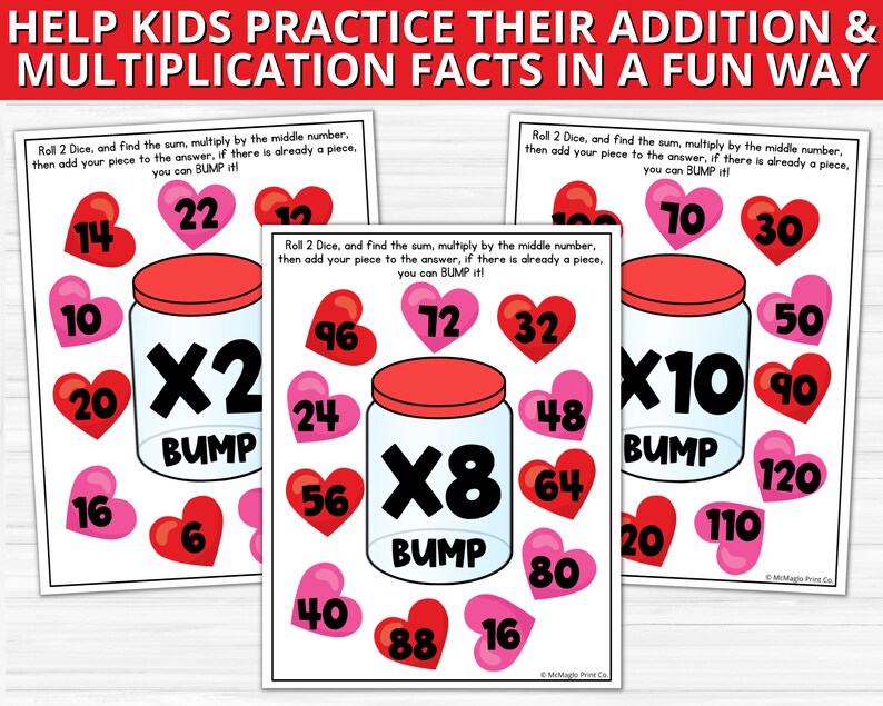 Valentine's Day Multiplication Bump Game, Valentine Classroom Activity ...