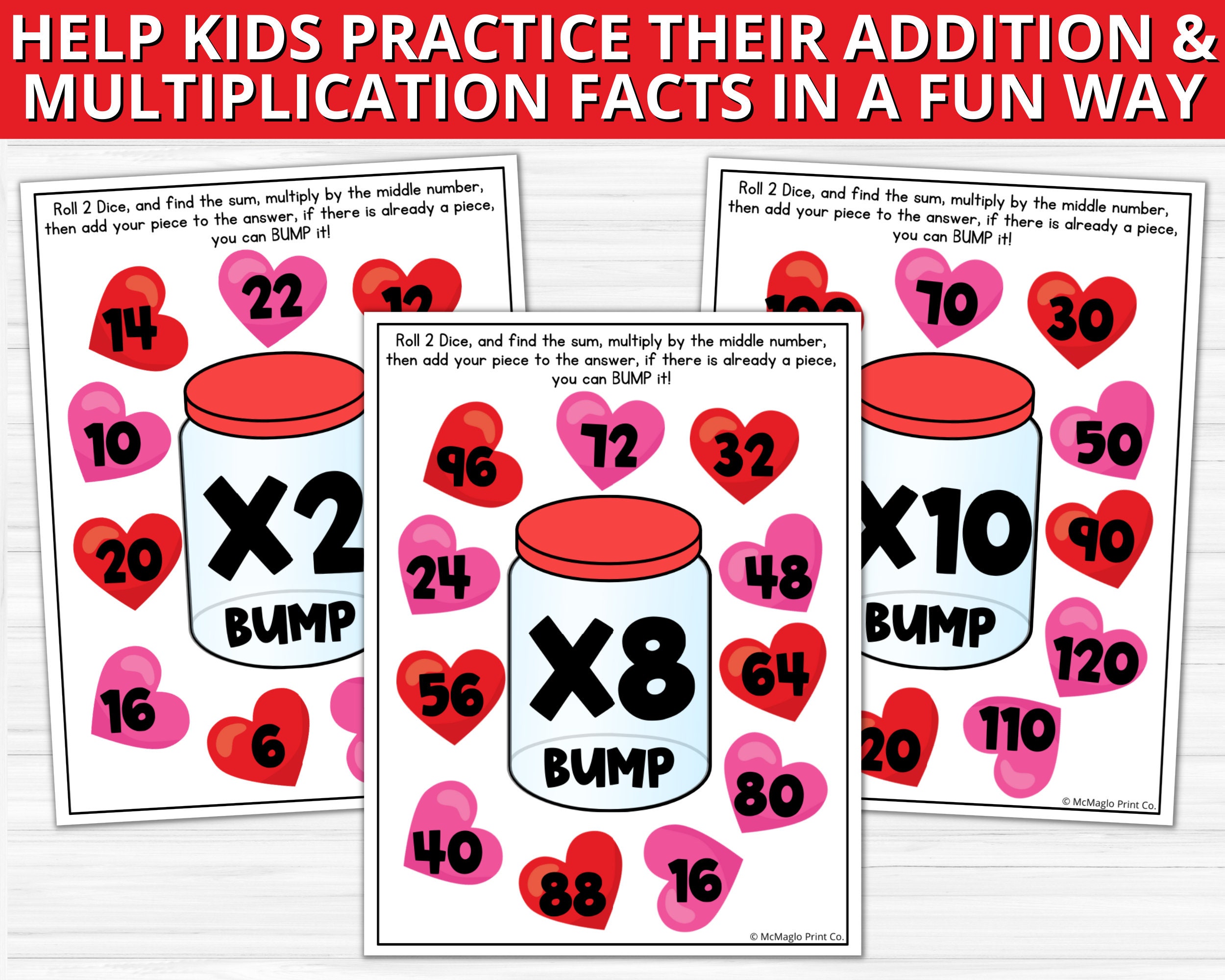 Valentine's Day Multiplication Bump Game, Valentine Classroom Activity ...