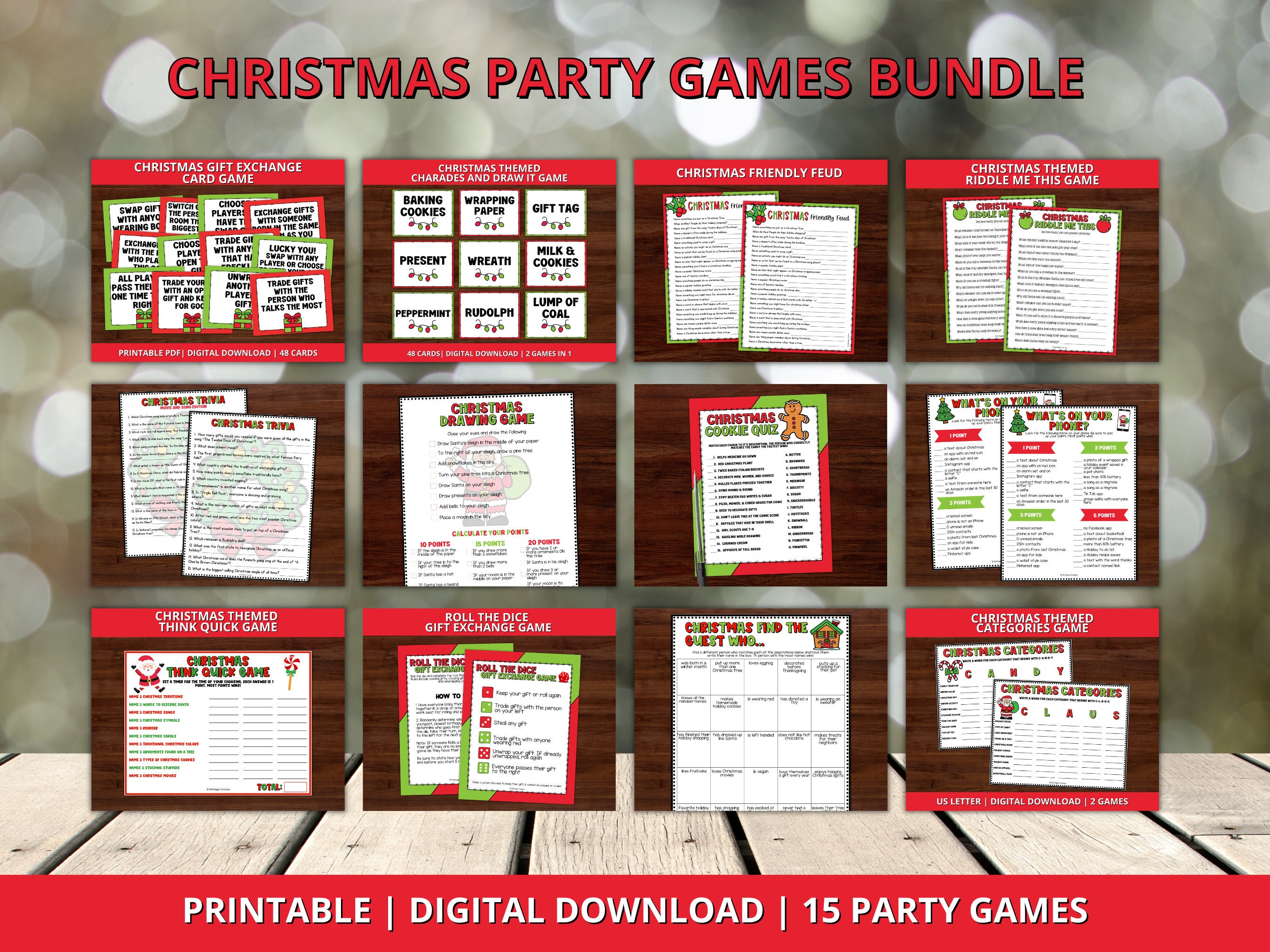 Holiday Party Games for Large Groups, Christmas Party Game Bundle ...