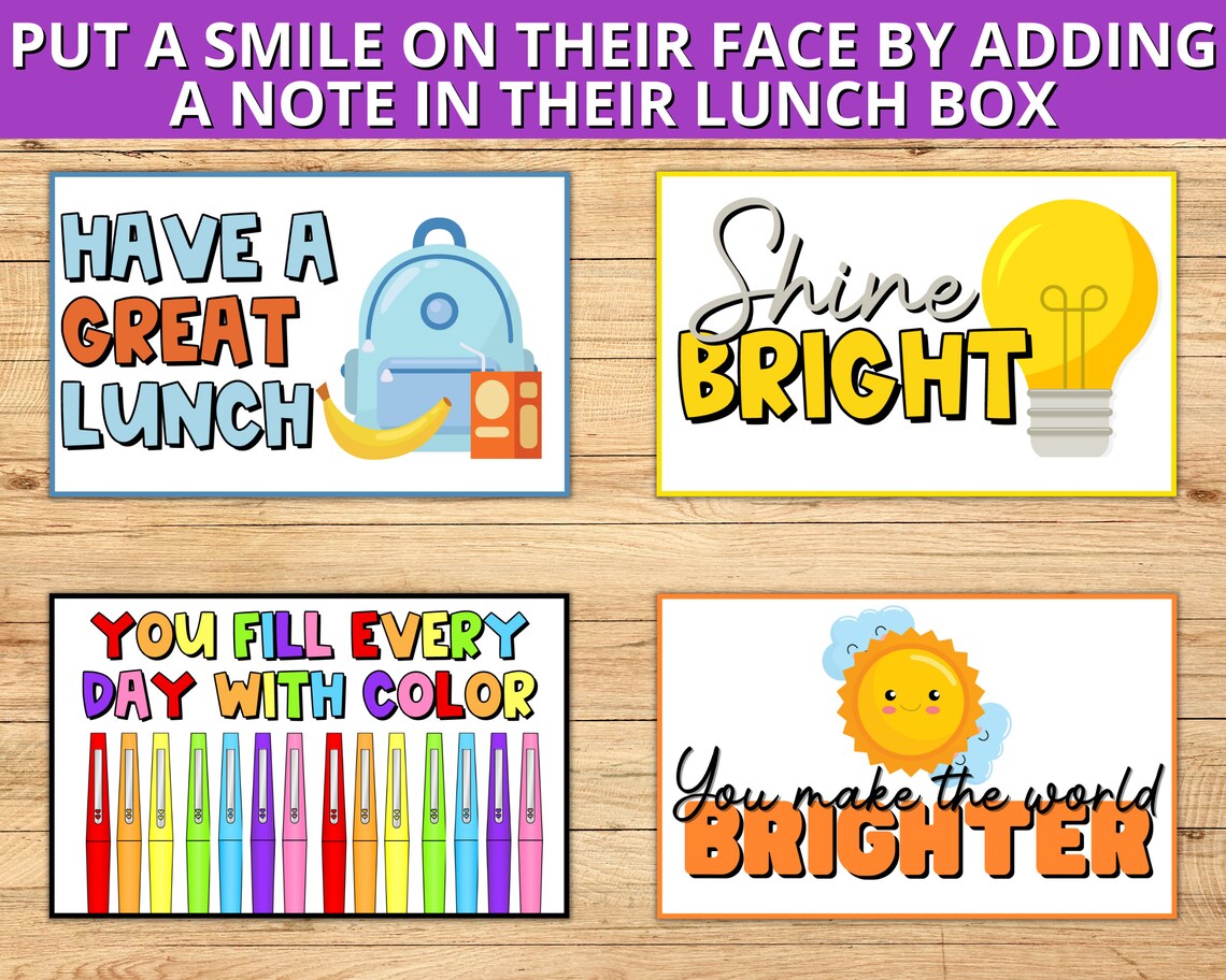 Lunch Box Notes for Kids, Lunch Box Note Template, Positive ...