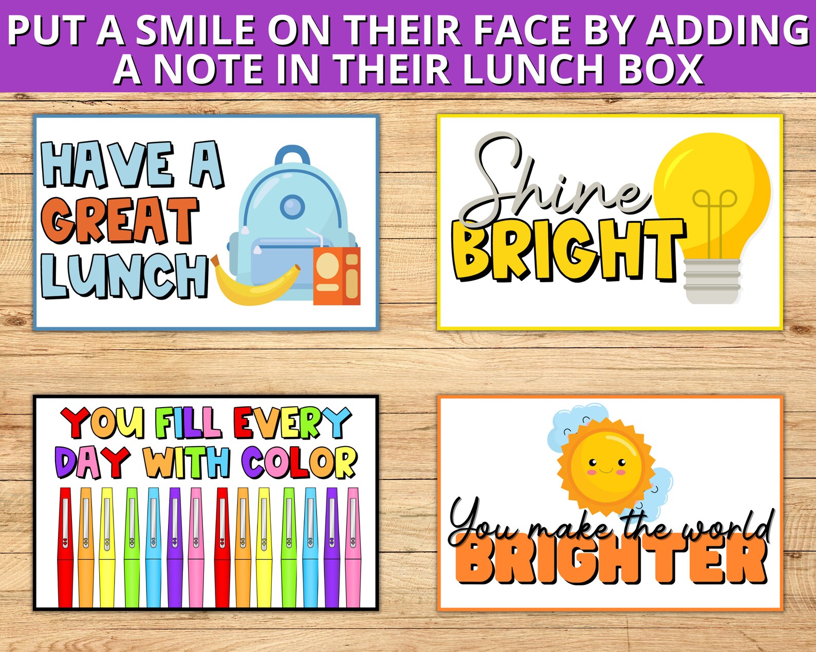 Lunch Box Notes for Kids, Lunch Box Note Template, Positive ...