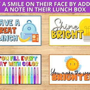 Lunch Box Notes for Kids, Lunch Box Note Template, Positive ...