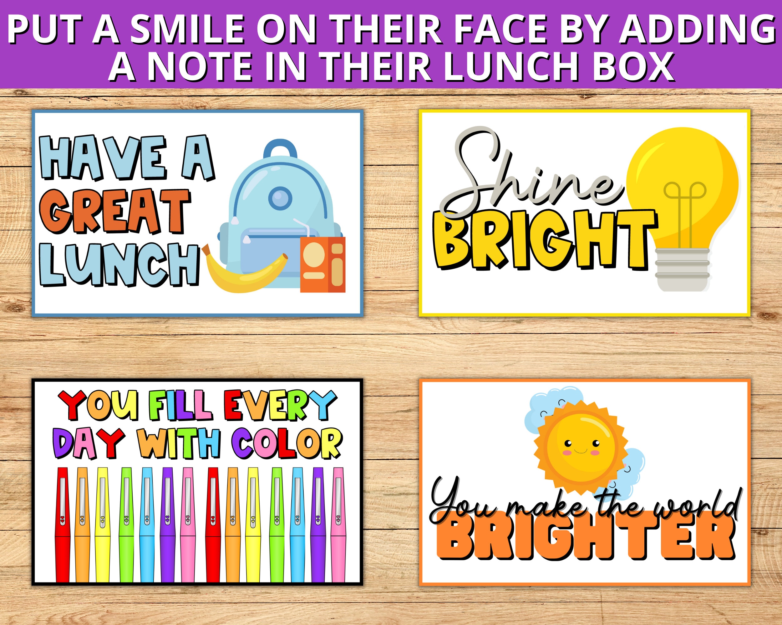 Lunch Box Notes for Kids, Lunch Box Note Template, Positive ...