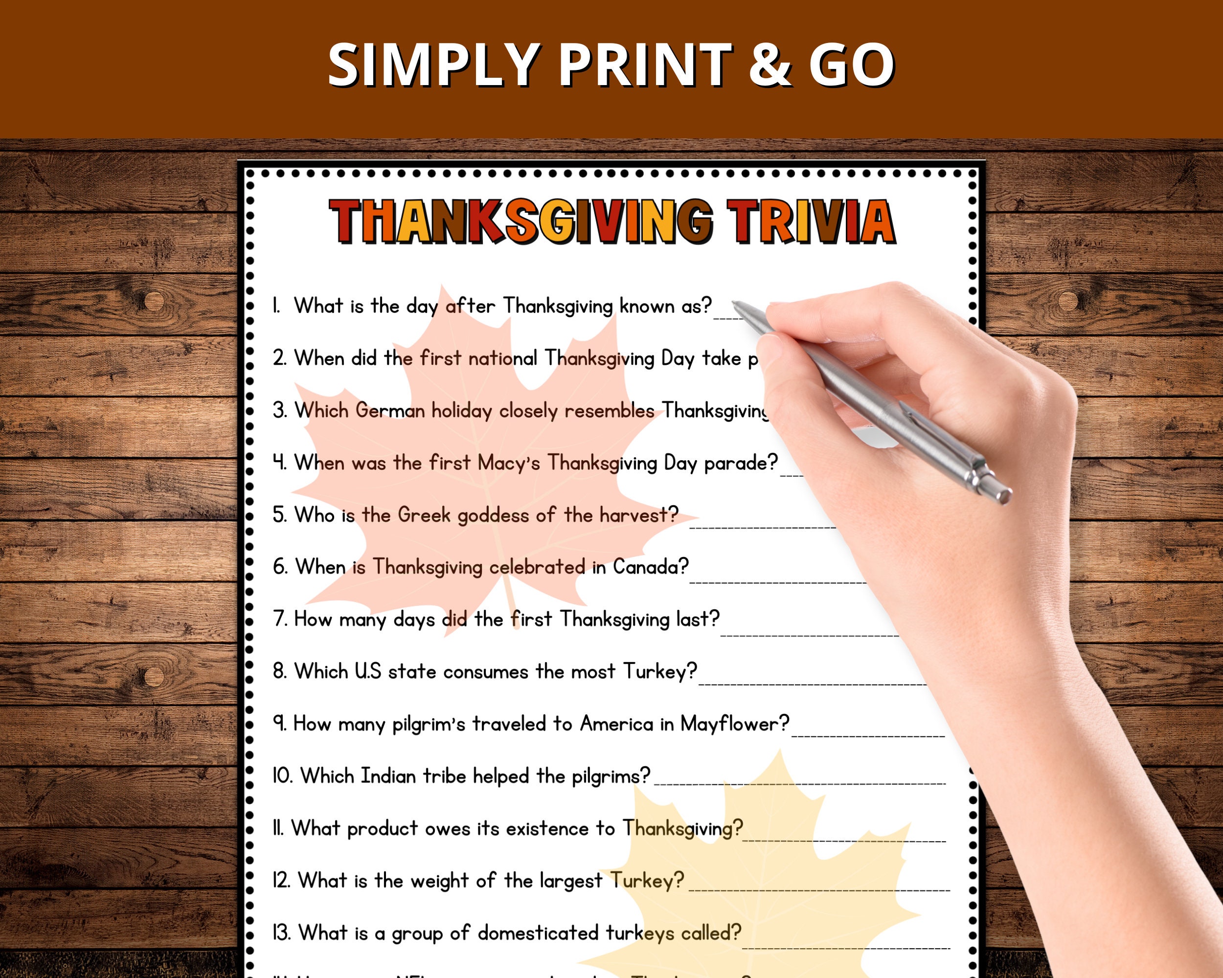 Thanksgiving Trivia Games Thanksgiving Printable (Download Now) - Etsy