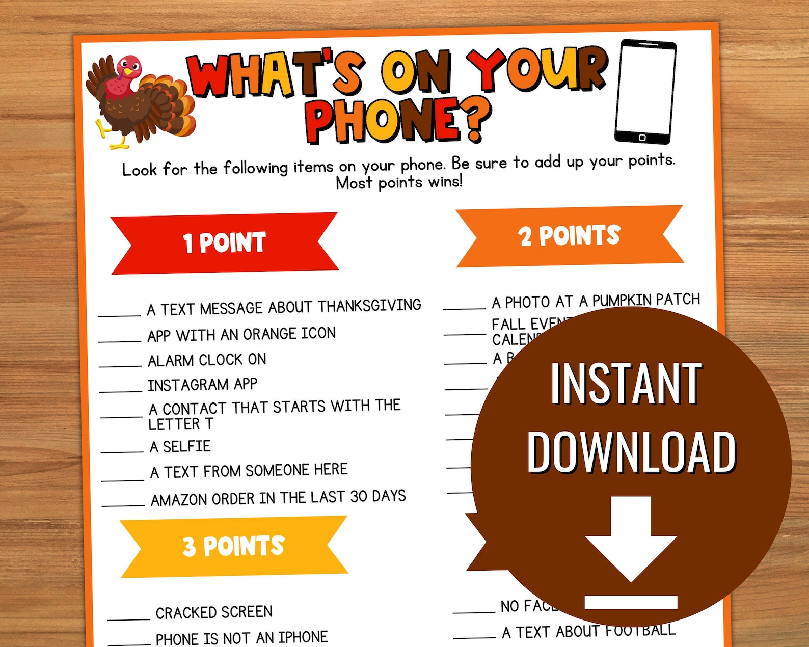 Thanksgiving What's on Your Phone Game Thanksgiving - Etsy