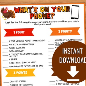 Thanksgiving What's on Your Phone Game Thanksgiving - Etsy