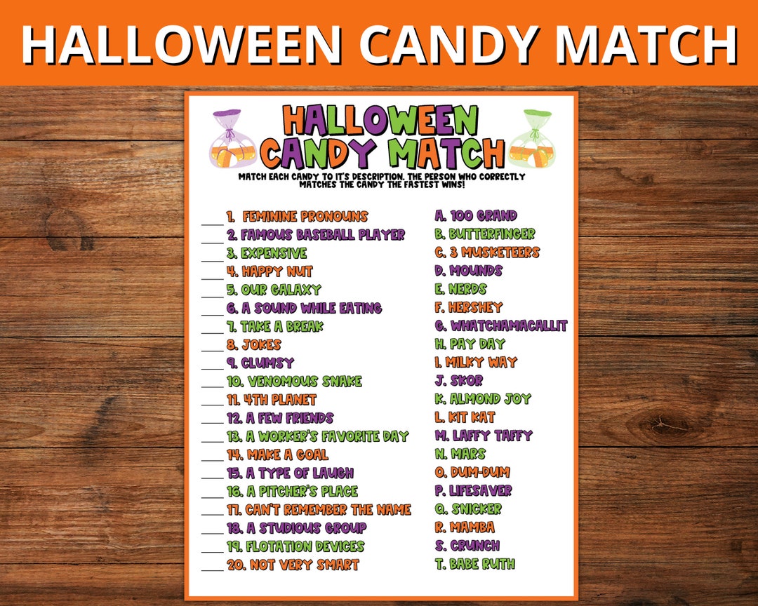 Halloween Candy Match Game Halloween Party Activity for Kids - Etsy