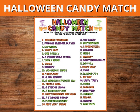 Halloween Candy Match Game Halloween Party Activity for Kids - Etsy