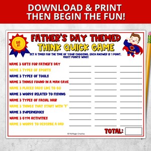 Father's Day Themed Think Quick Game, Father's Day Trivia Game, Family ...