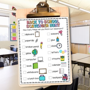 Back to School Scavenger Hunt, Classroom Scavenger Hunt Printable for ...