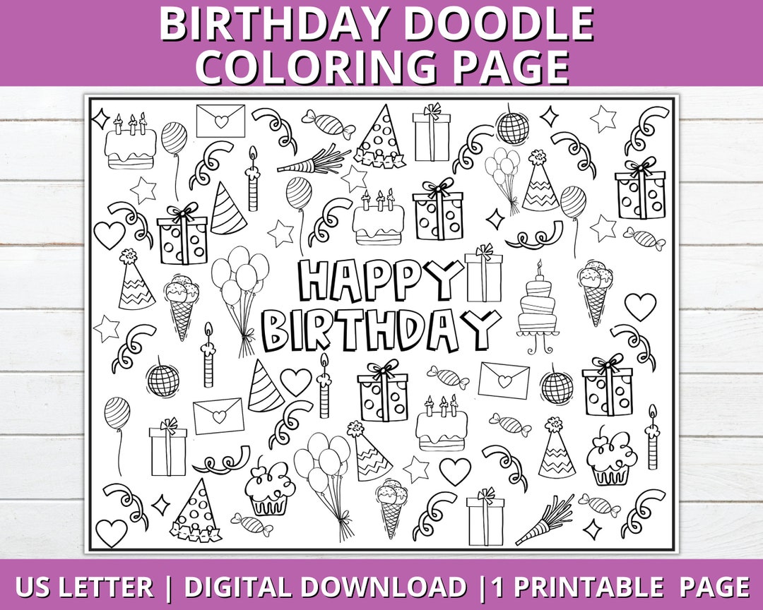 Birthday Doodles Coloring Page, Happy Birthday Coloring Sheet ...