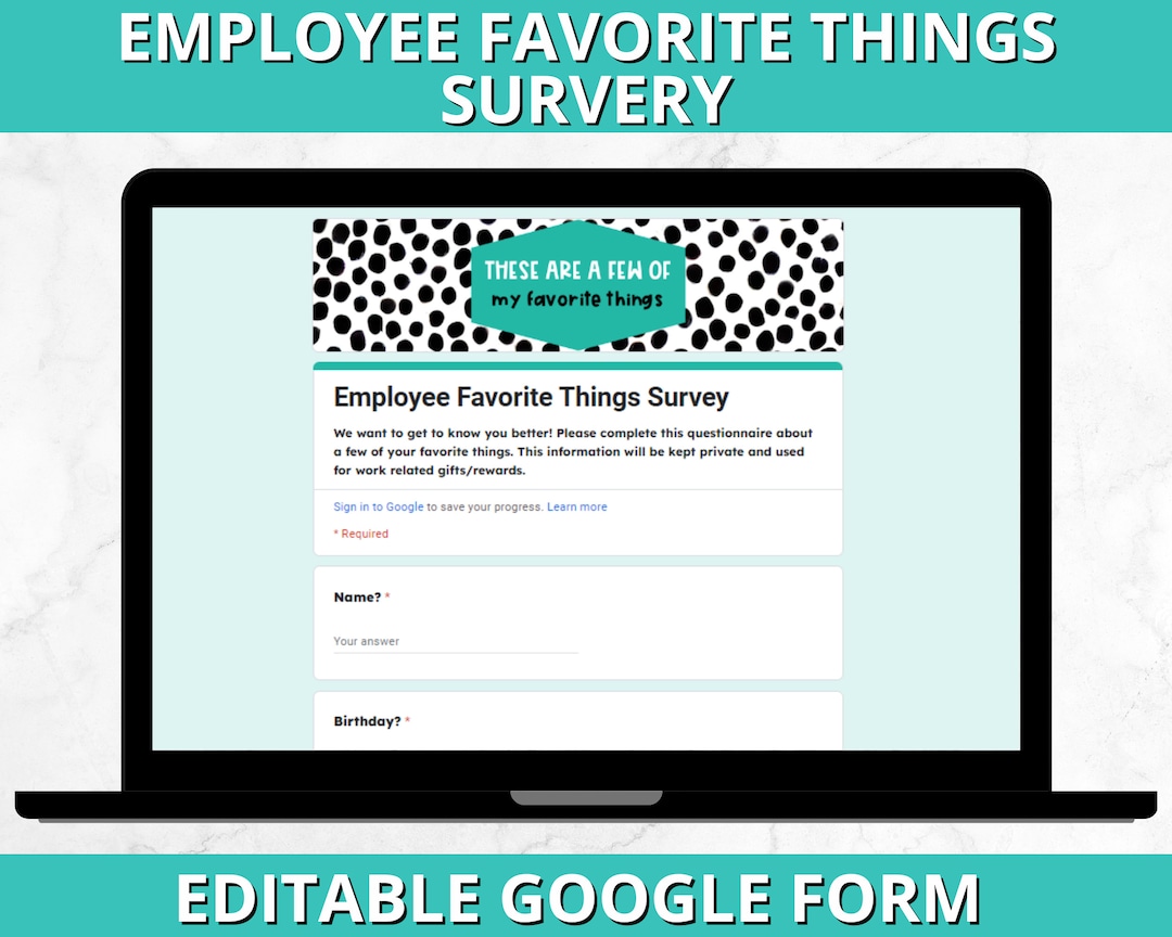 Employee Favorite Things Questionnaire, Editable Google Form, Employee ...
