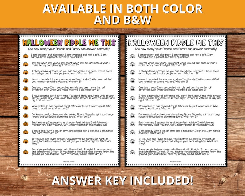 Halloween Riddle Me This, Halloween Trivia Game, Kids Halloween Party ...