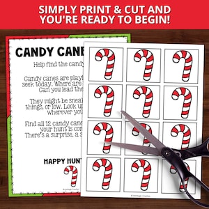 Printable Candy Cane Hunt Game, Candy Cane Scavenger Hunt, Holiday Game ...