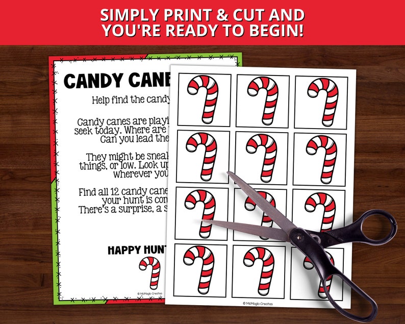 Printable Candy Cane Hunt Game, Candy Cane Scavenger Hunt, Holiday Game ...