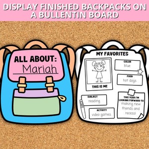 All About Me Backpack, First Day of School Activity, All About Me Craft ...