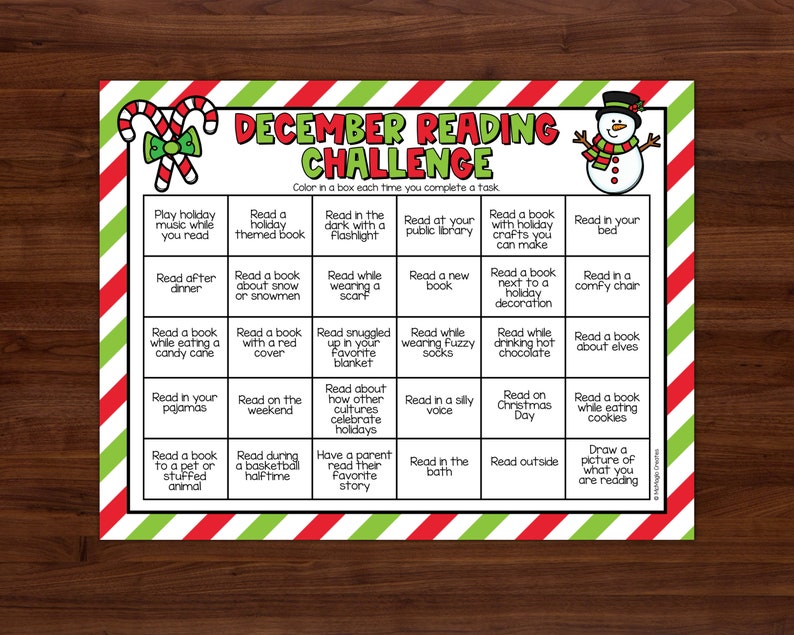 December Reading Challenge for Kids, Reading Printable Activities ...