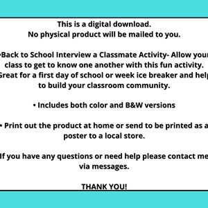 Back to School Interview a Classmate Activity, First Day of School Get ...