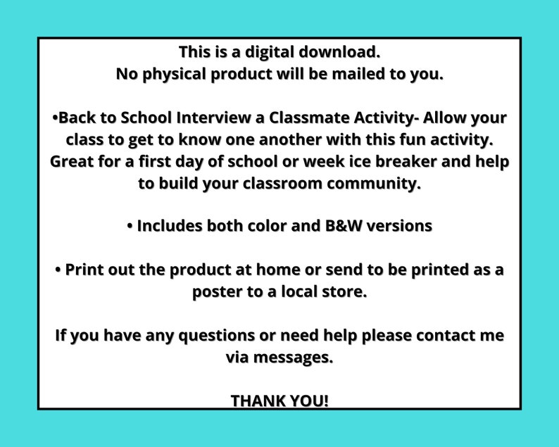 Back to School Interview a Classmate Activity, First Day of School Get ...