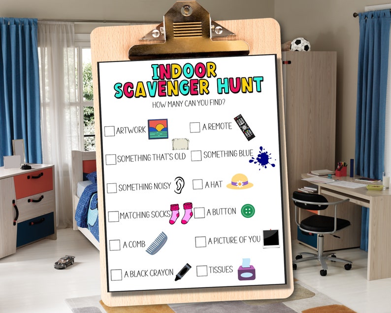 Indoor Scavenger Hunt, Scavenger Hunt Printable for Kids, Rainy Day ...