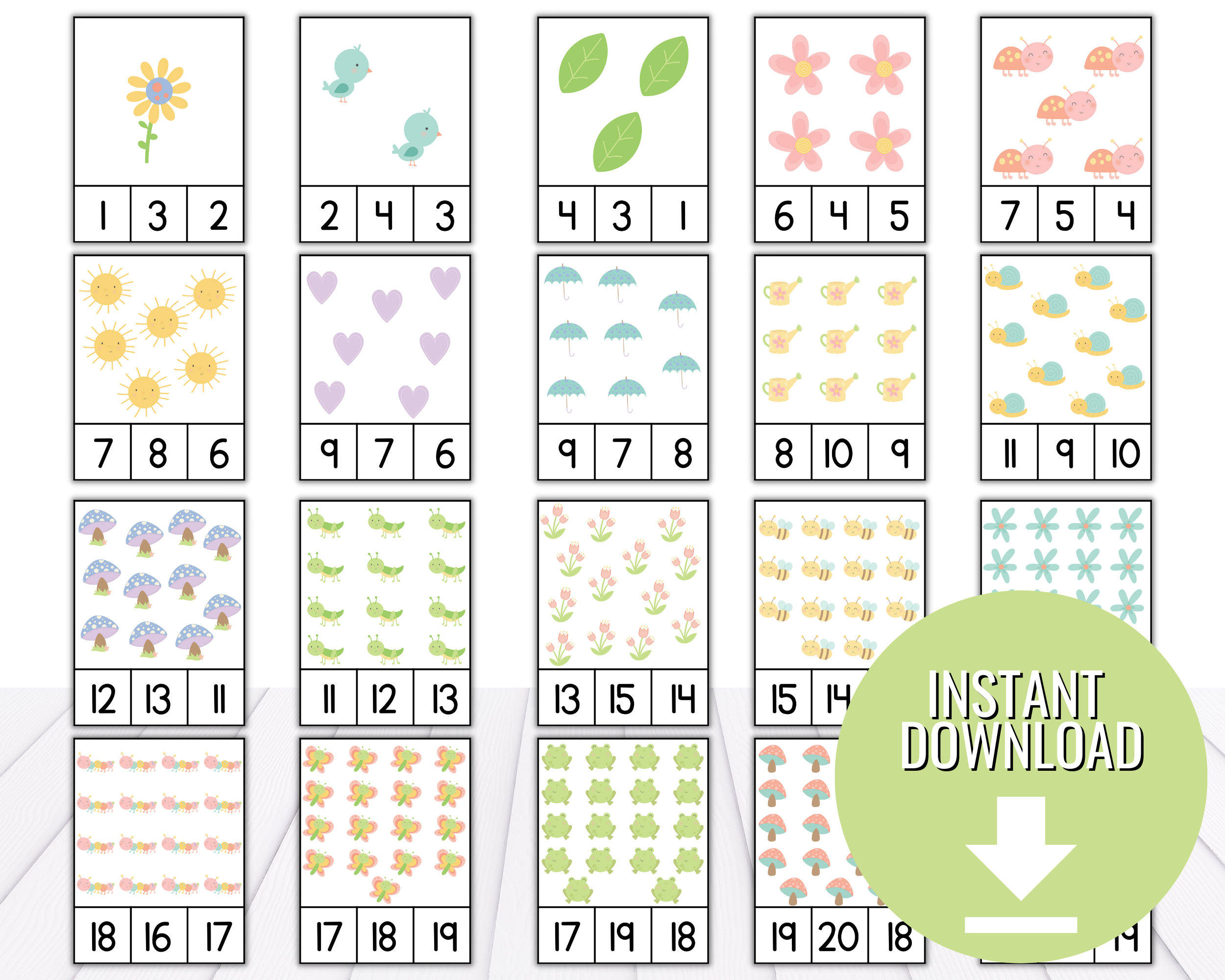 Spring Counting Clip Cards, Spring Math Centers, Preschool Math ...