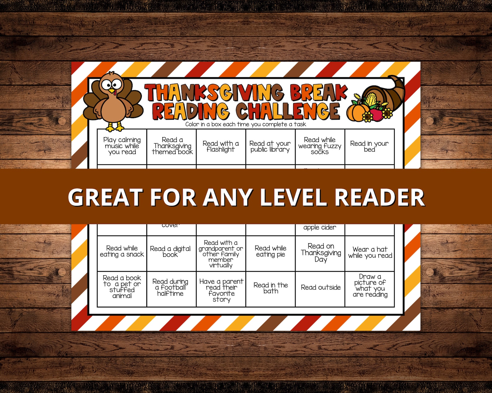 Thanksgiving Break Reading Challenge for Kids, Reading Printable ...