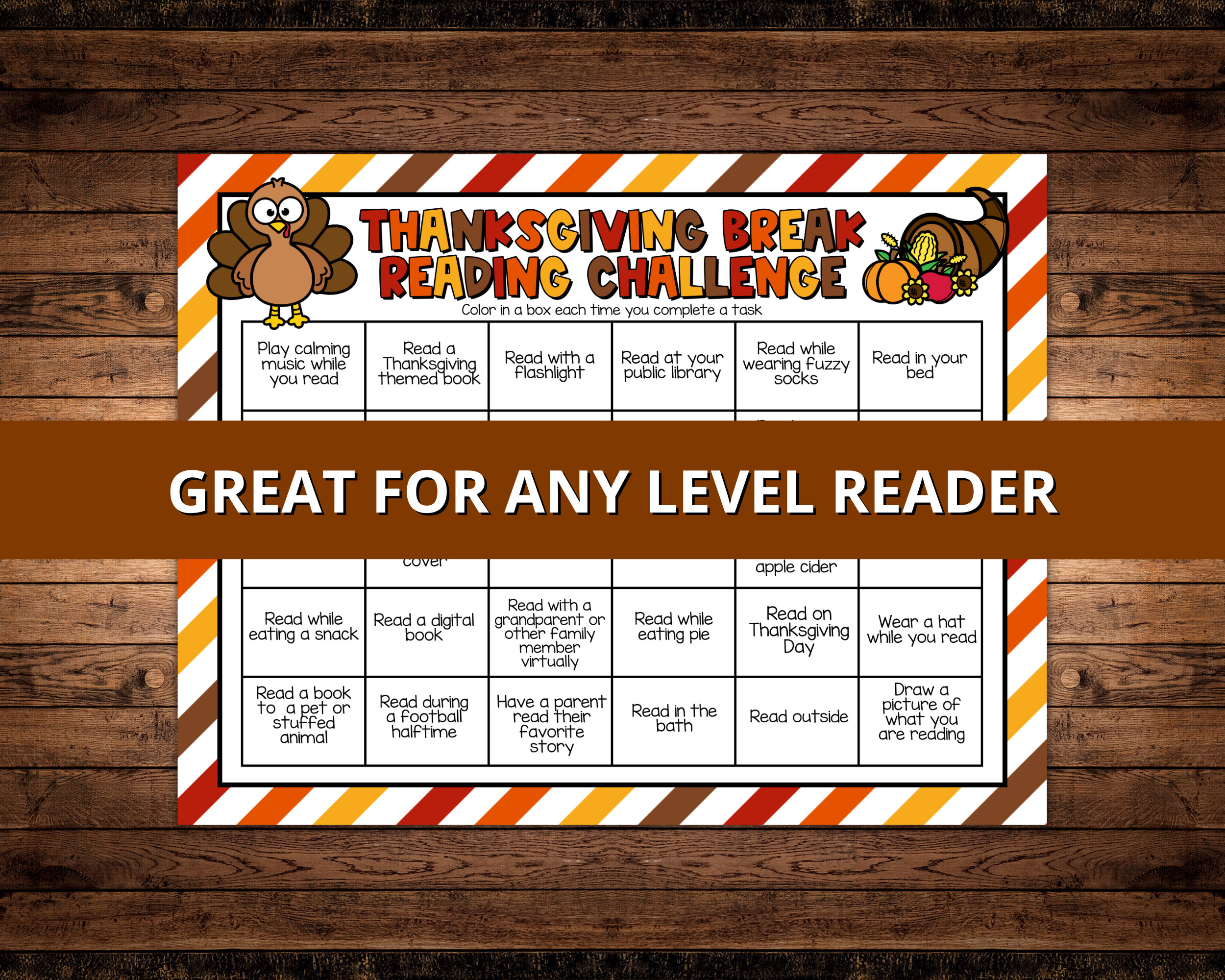 Thanksgiving Break Reading Challenge for Kids, Reading Printable ...