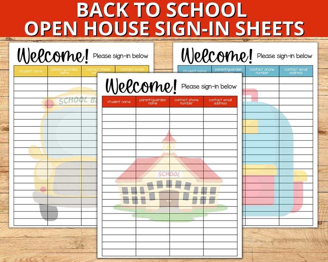 Back to School Open House Sign in Sheet, Classroom Sign in Sheet ...