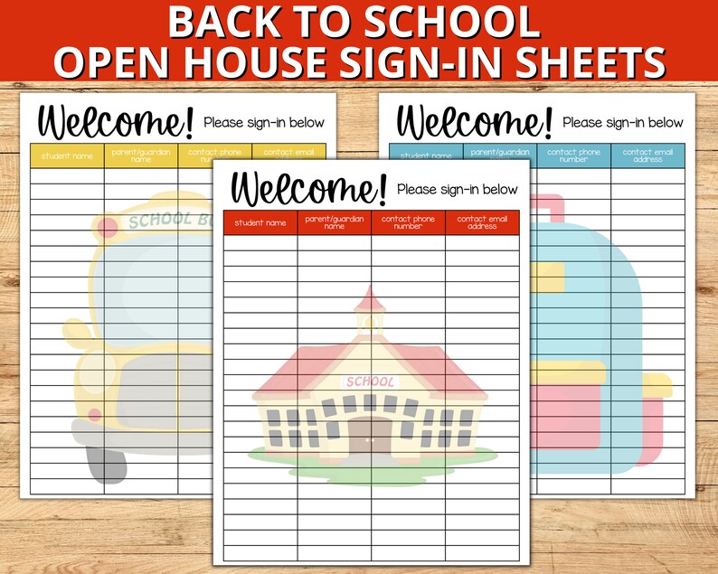Back to School Open House Sign in Sheet, Classroom Sign in Sheet ...