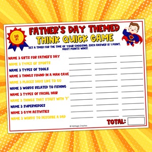 Father's Day Themed Think Quick Game, Father's Day Trivia Game, Family ...